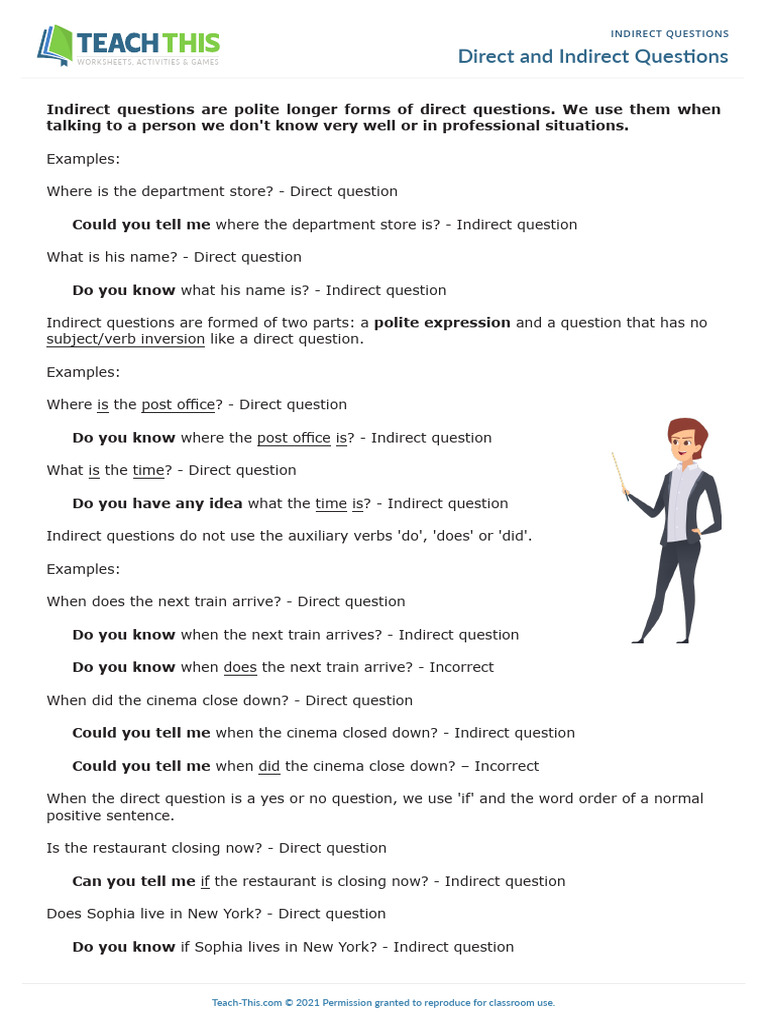 Direct and Indirect Questions - Student | PDF