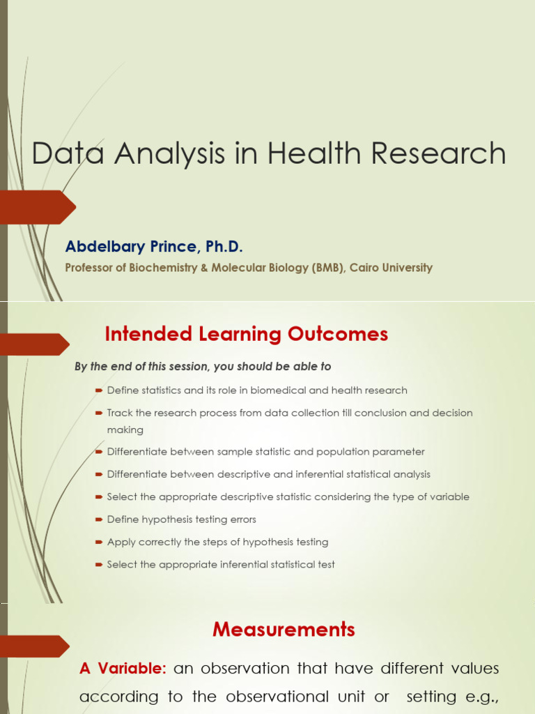 Lec 3 Data Analysis in Health Research | PDF