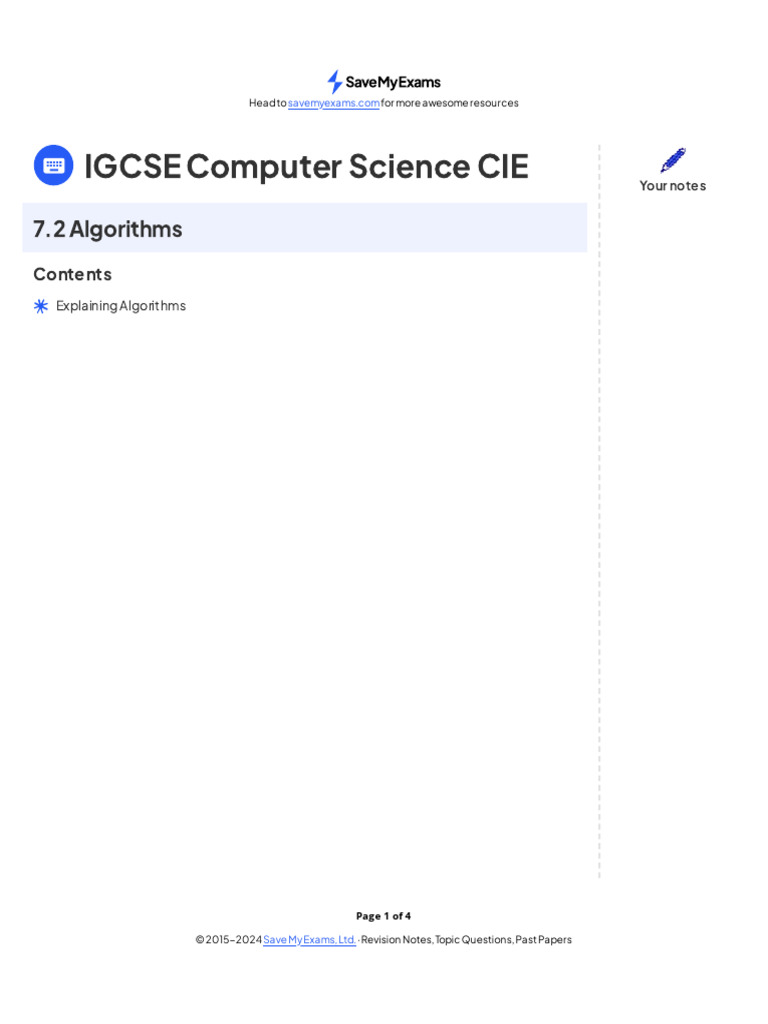 IGCSE Computer Science CIE: 7.2 Algorithms | PDF