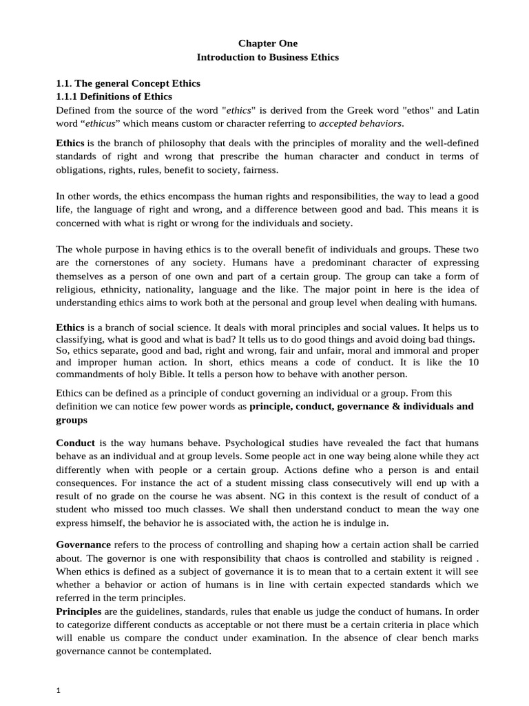 Business Ethics Ch1 | PDF