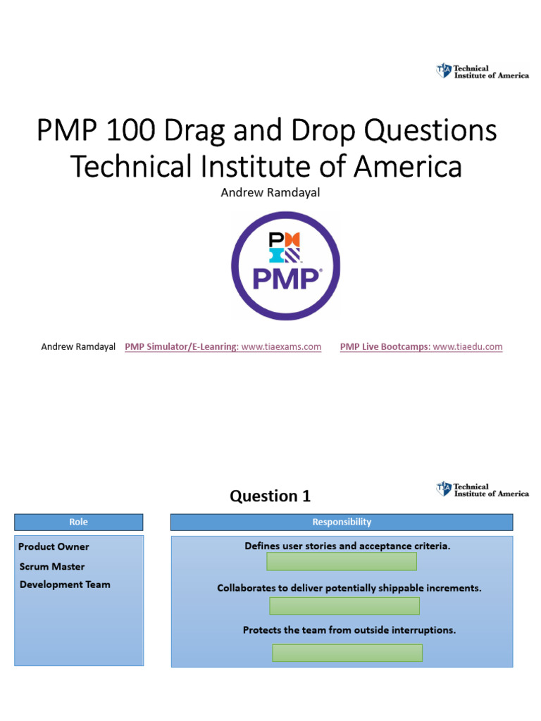 PMP 100 Drag and Drop Questions | PDF