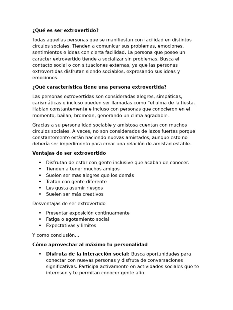 Qué Es Ser Extrovertido | PDF | Amistad | Relaciones personales ...