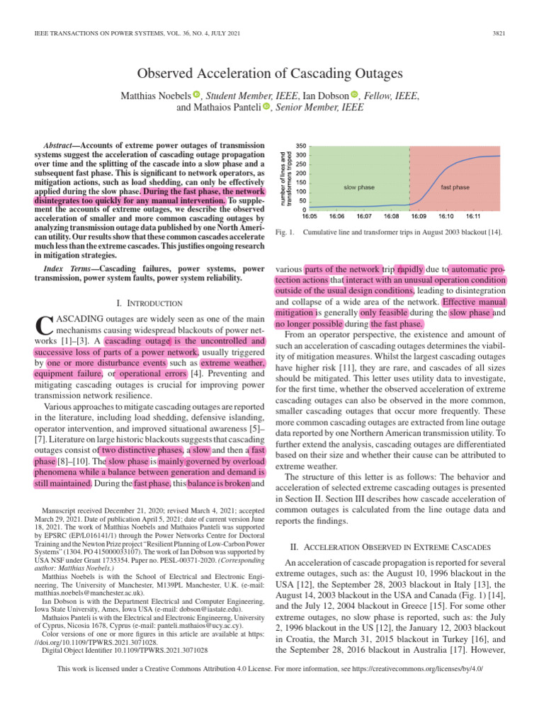 Observed Acceleration of Cascading Outages | PDF