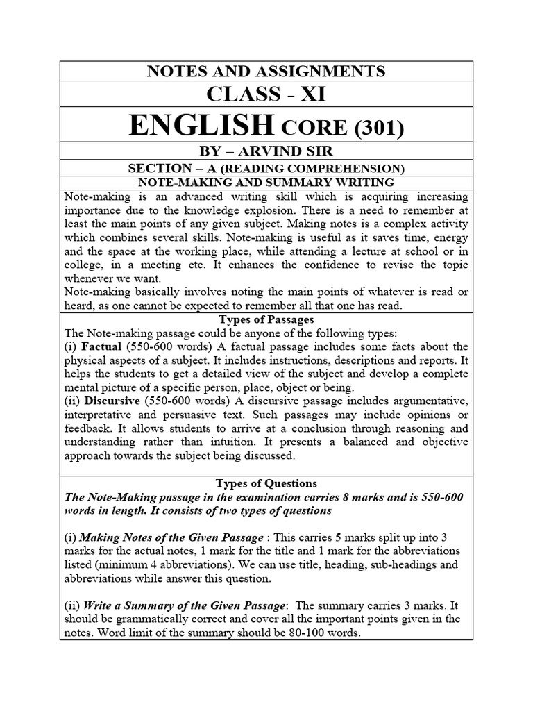 Note Making and Summary Writing | PDF