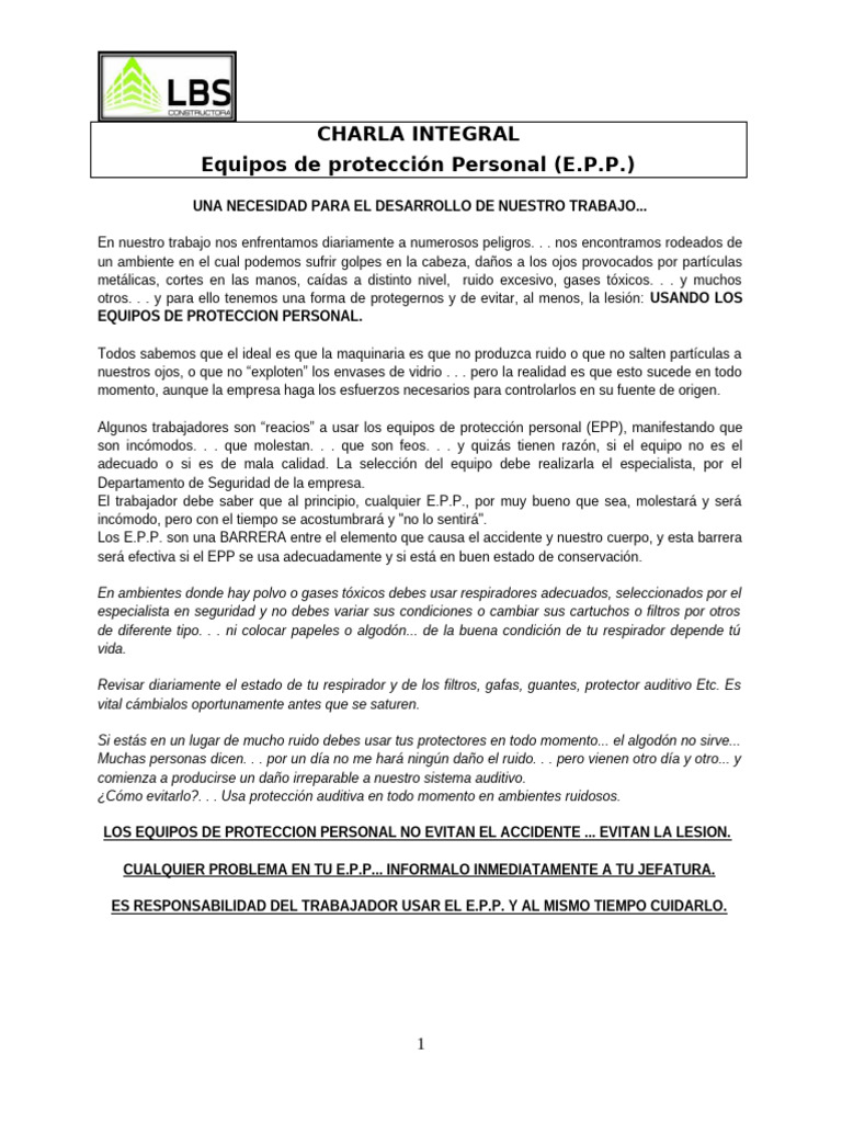 04.- Charla integral Uso de EPP | PDF