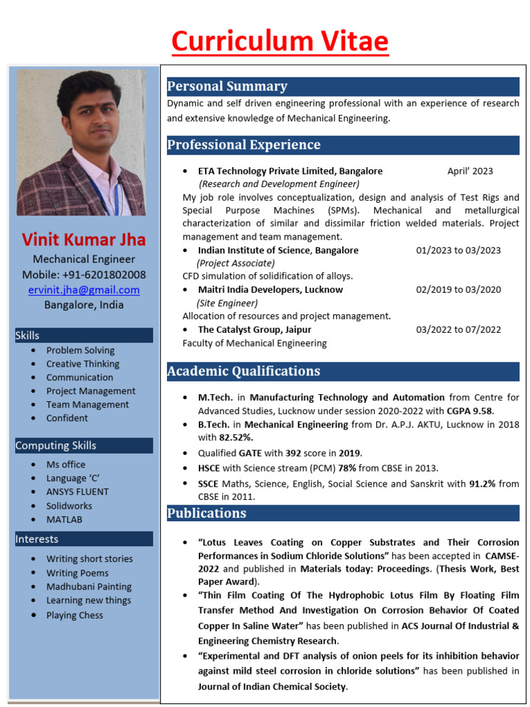 CV Vinit Jha ME | PDF