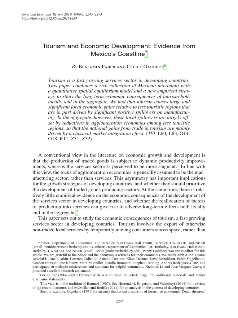 Tourism and Economic Development Evidence From | PDF