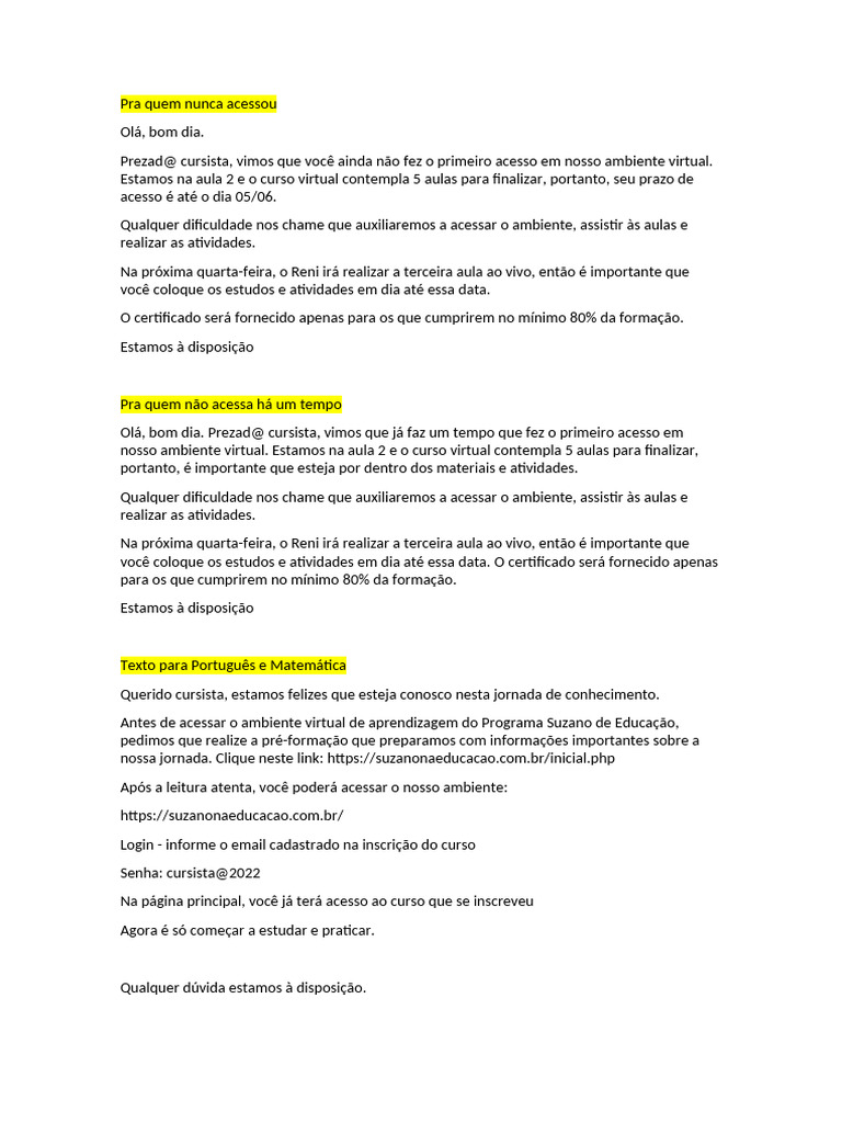 Textos cursos Mat, Port, Biblios, Mediação | PDF