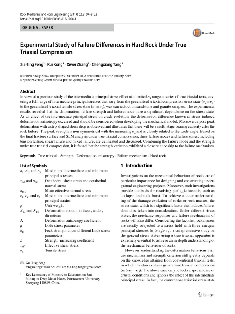 Experimental Study of Failure Differences in Hard Rock Under True ...