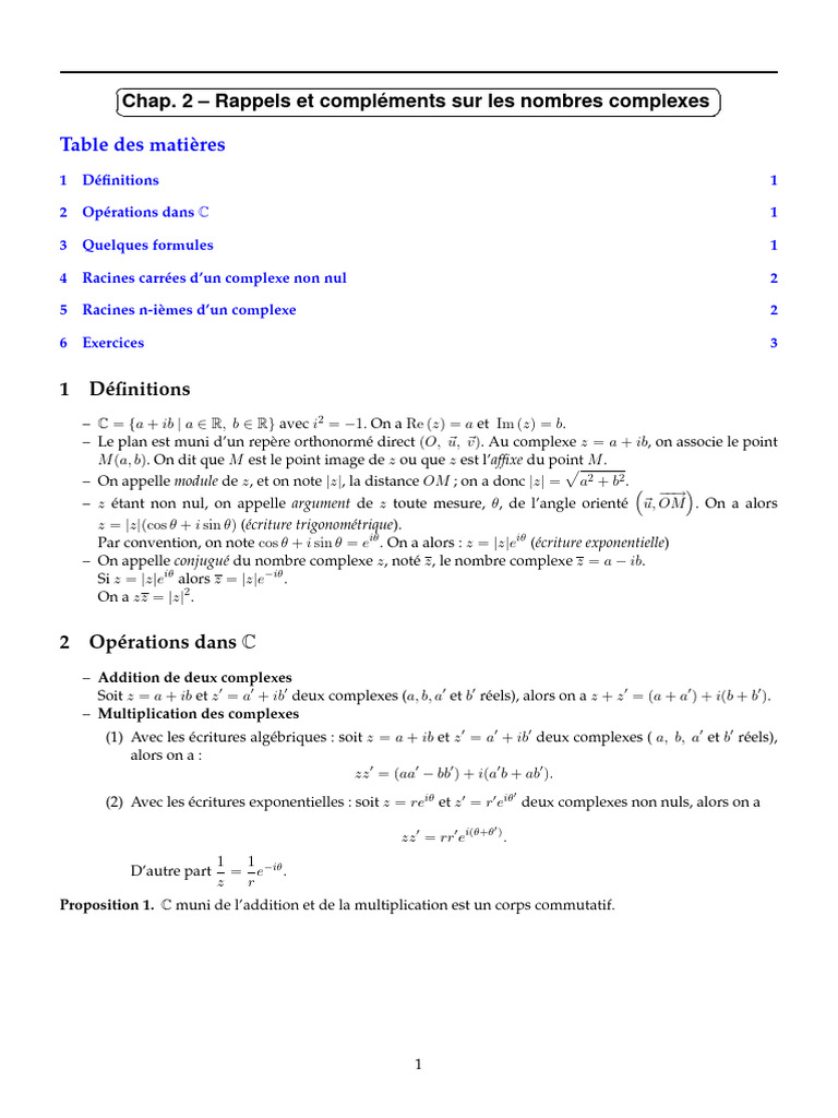 Chap02 Nombres Complexes | PDF