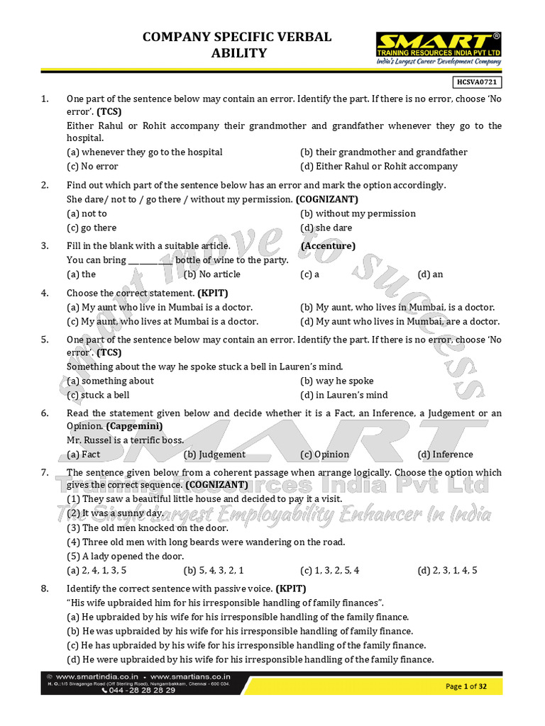 RMK III YEAR Verbal Ability 200 Questions | PDF