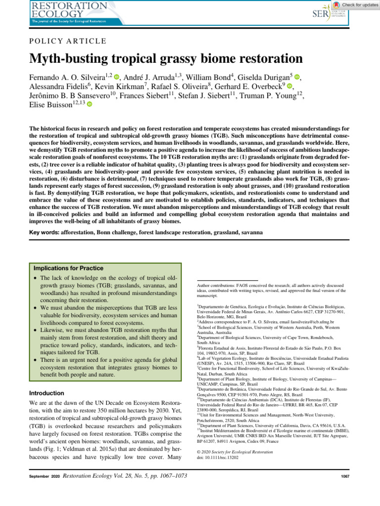 Myth Busting Tropical Grassy Biome Restoration-Restoration Ecology ...