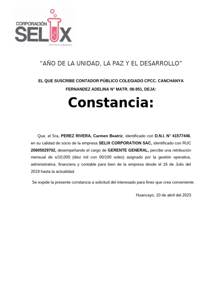 Constancia de Trabajo - Docx - Carmen | PDF