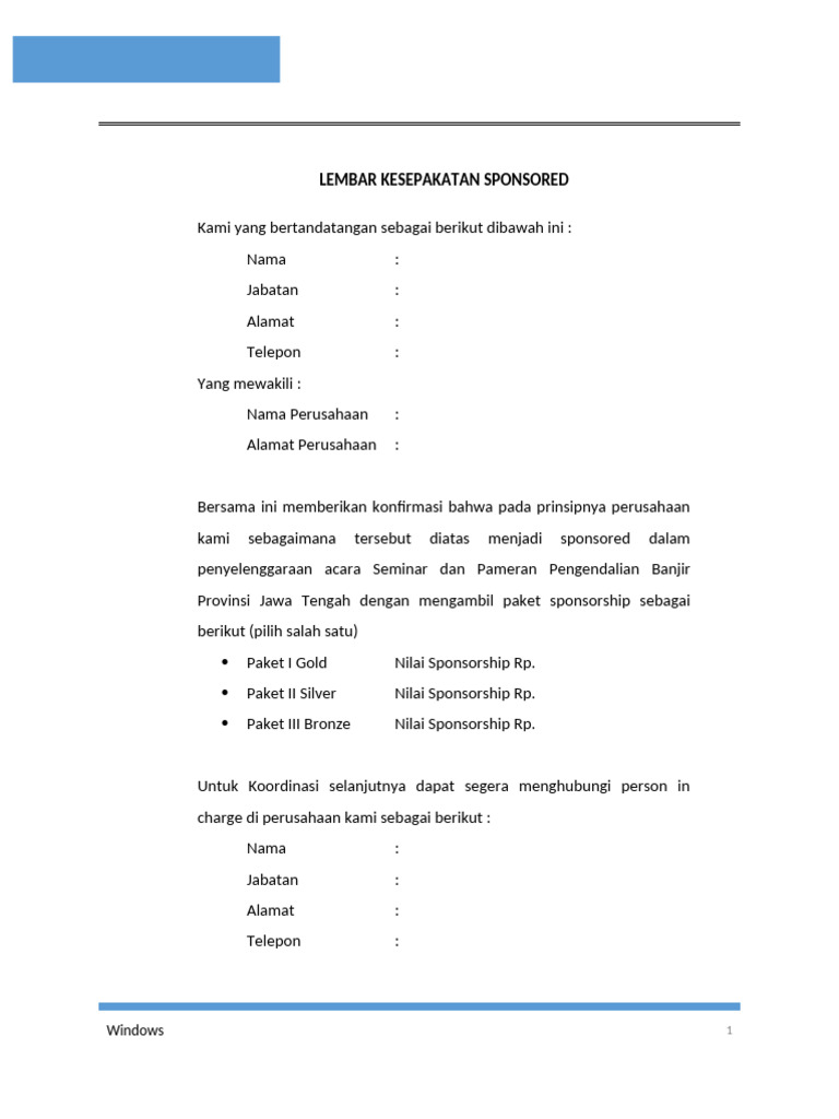 Lembar Kesepakatan Sponsor | PDF