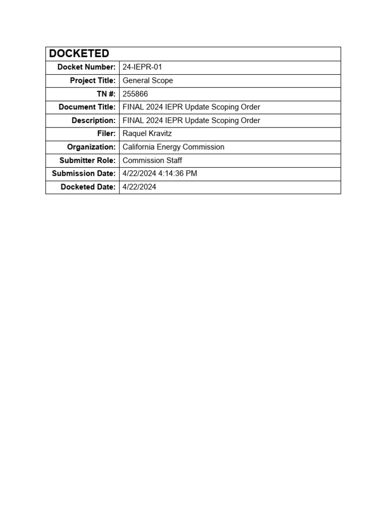 TN255866 - 20240422T161434 - FINAL 2024 IEPR Update Scoping Order | PDF | Natural Environment ...