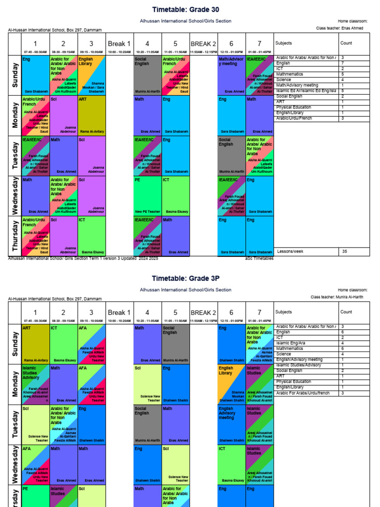 TT Classes Version 3 Updated Girls Term 1 | PDF