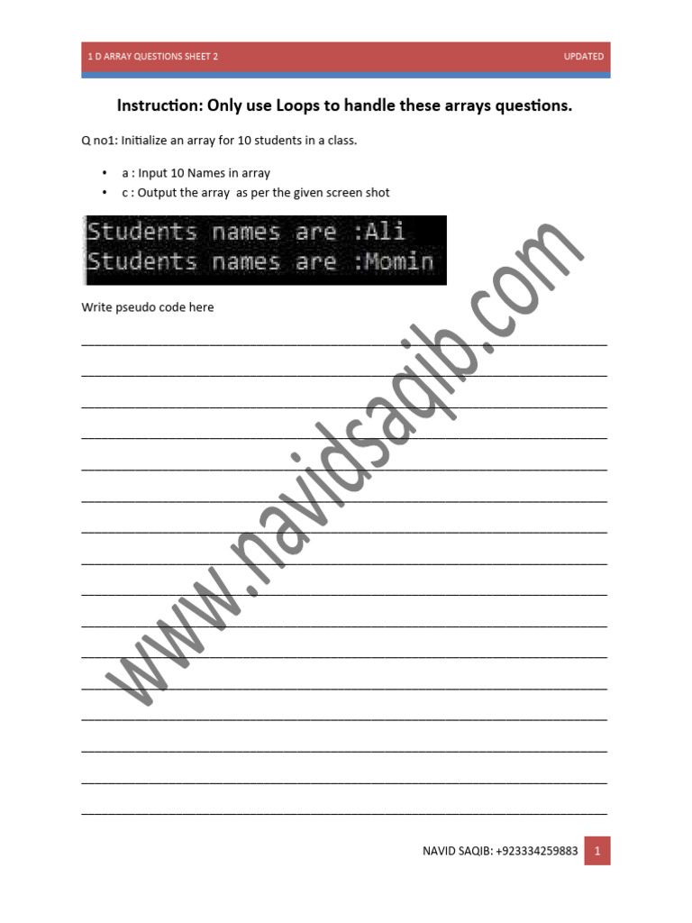 1 D Array Questions Sheet 2 | PDF