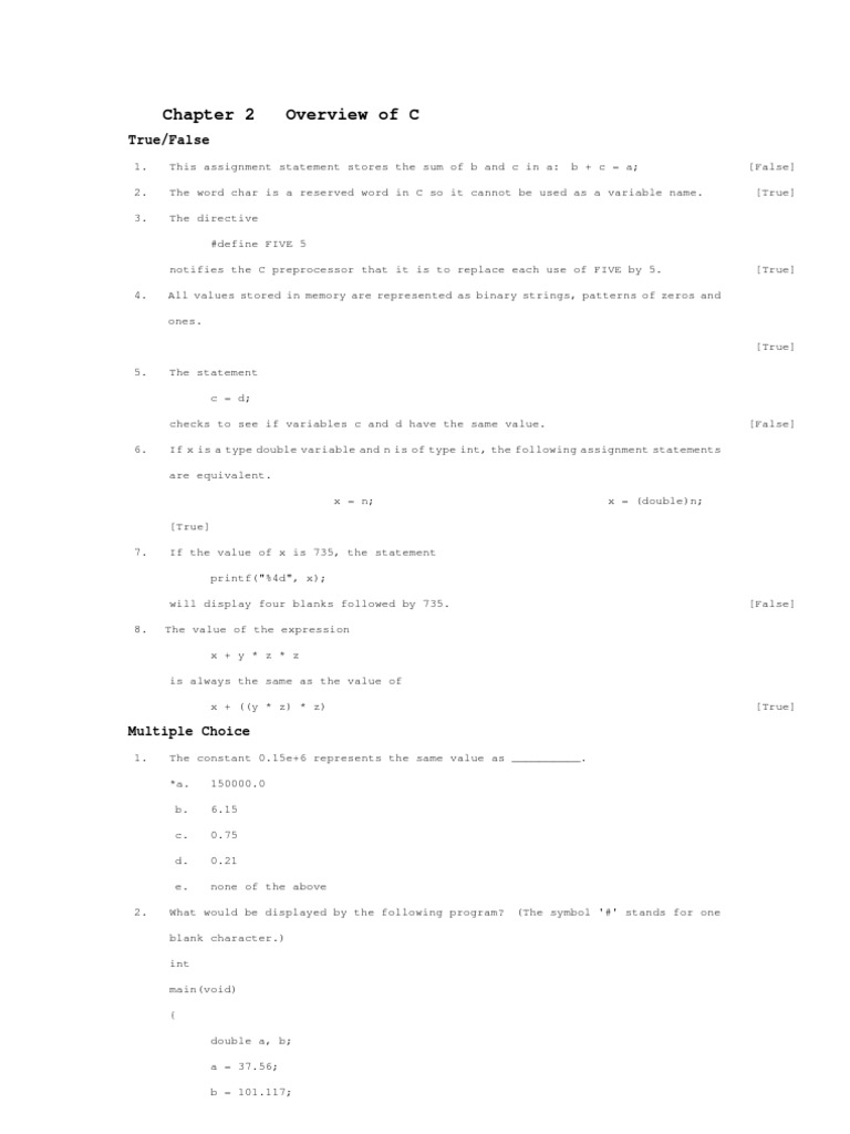 Chapter 2 Overview of C | PDF | C (Programming Language) | Programming ...