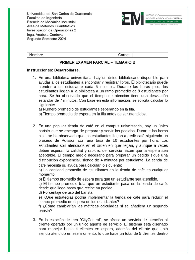Primer Examen Parcial Io2 Temario B 2024 | PDF