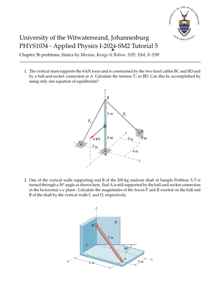 PHYS1034 Tutorial5 2024 | PDF