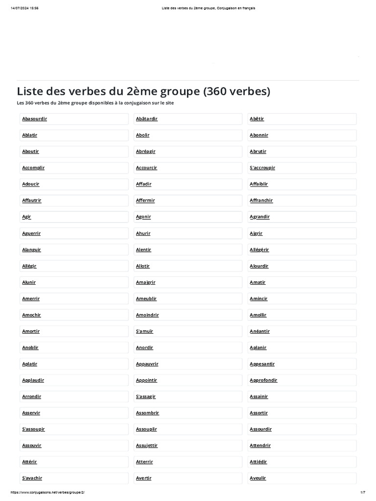 Liste Des Verbes Du 2ème Groupe, Conjugaison en Français | PDF