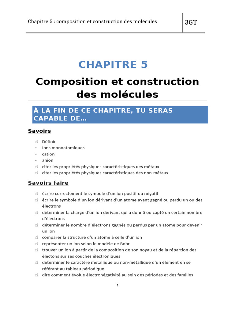 Chapitre 5 Composition Des Molécules | PDF