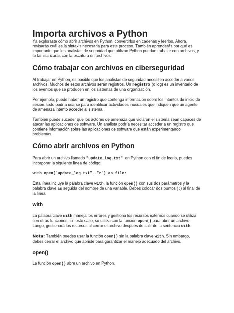 CURSO 7 SE, ANA 4 LECTURA 2 Importa Archivos A Python | PDF | Archivo ...