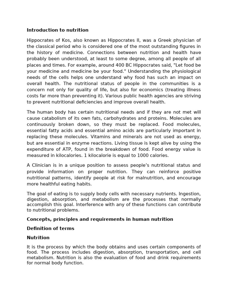 Introduction to Nutrition | PDF