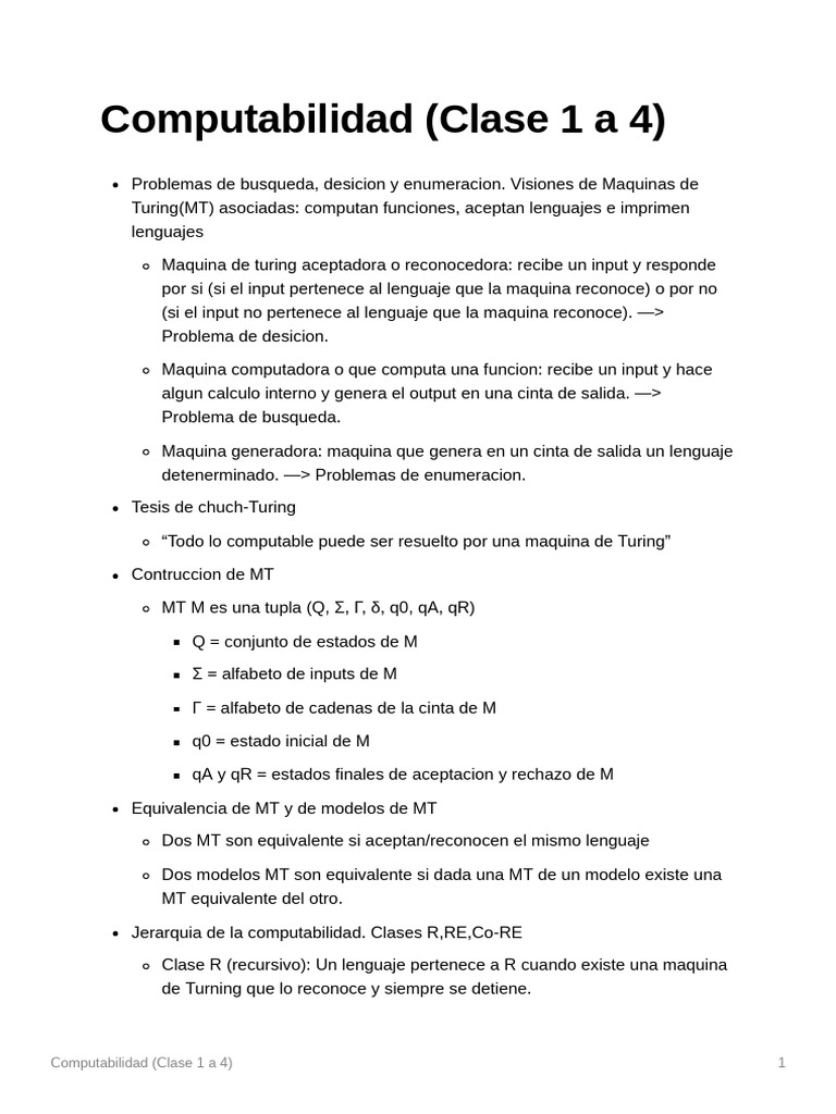 1 Computabilidad (Clase 1 A 4) | PDF