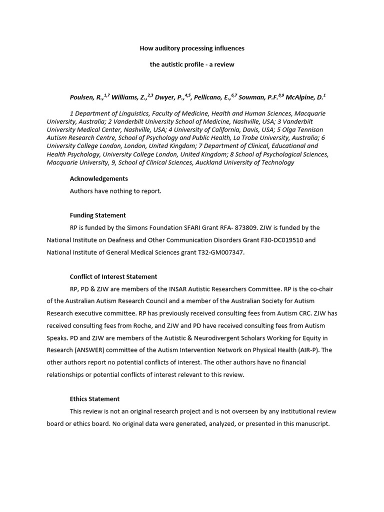 Auditory Processing and Autism Traits | PDF | Autism Spectrum | Perception