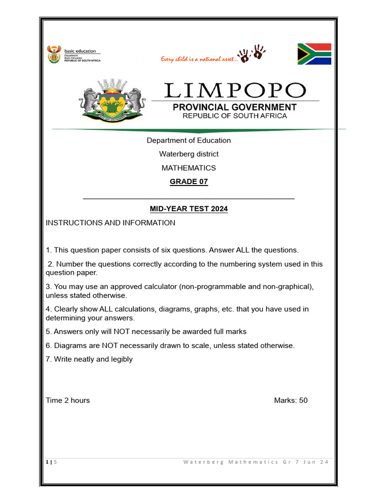 2024 Mathematics Grade 7 (Mid-Year) | PDF