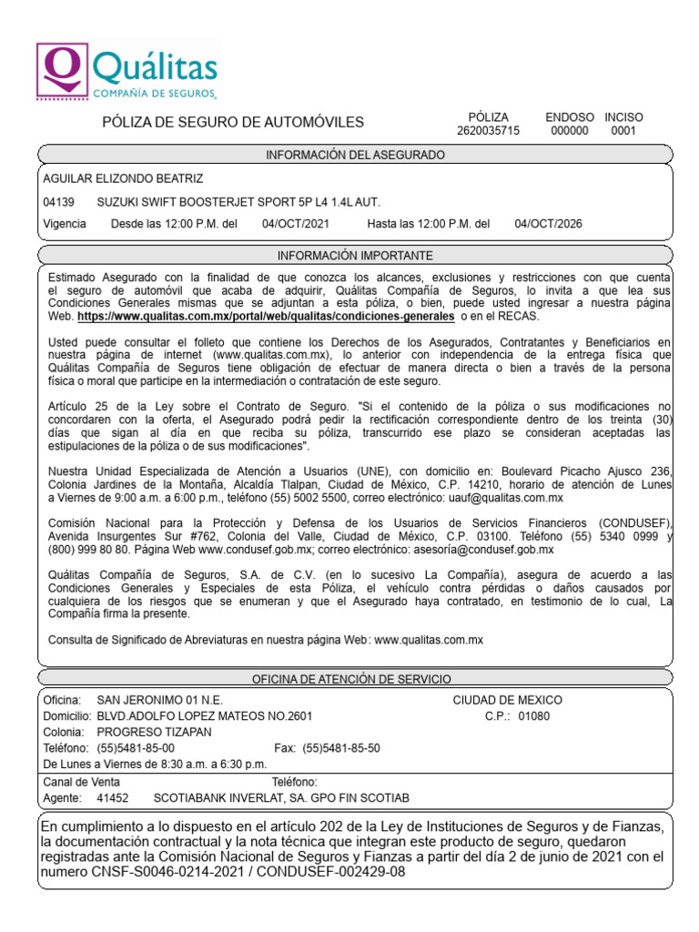 Póliza de Seguro Automotriz | PDF | Póliza de seguros | Finanzas y dinero