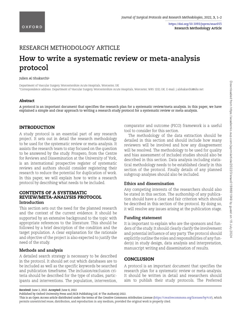 2022) Sharkarchi, JA - How To Write A Systematic Review or Meta-Analysis Protocol | PDF