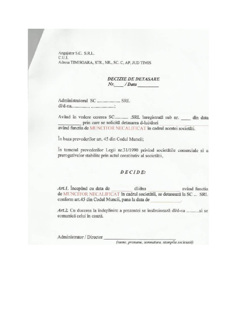 Decizie de Detasare | PDF