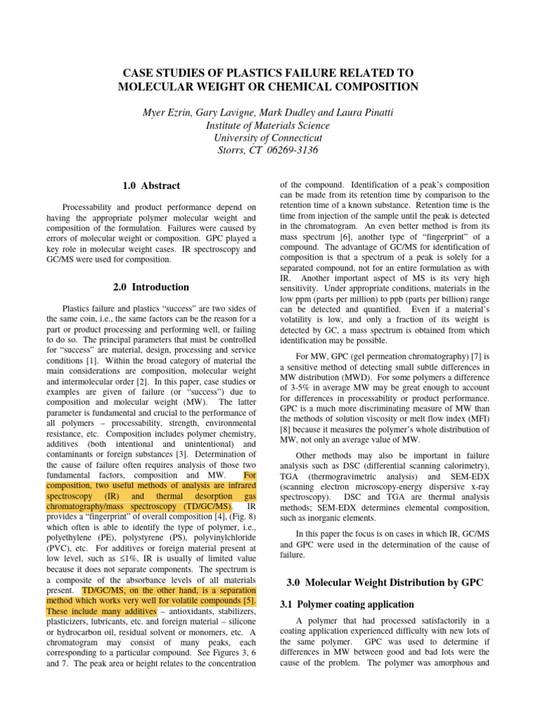 Case Studies of Plastics Failure Related To Molecular Weight or Chemical Composition | PDF