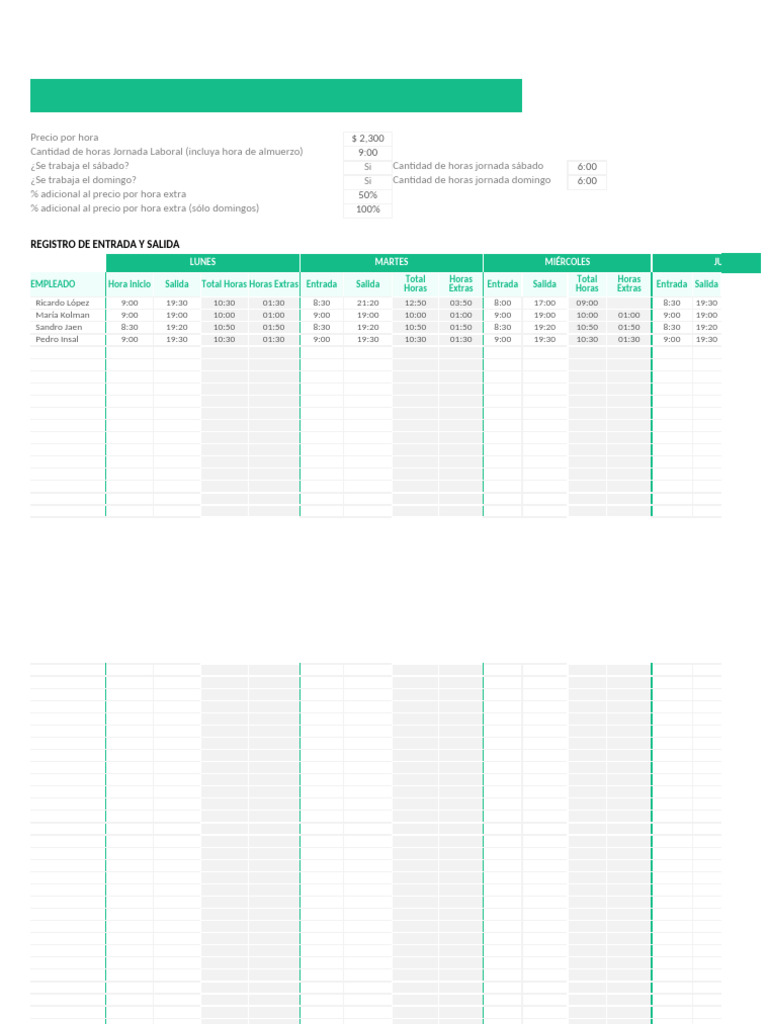 Planilla de Excel para El Calculo de Horas Extras Semanales | PDF