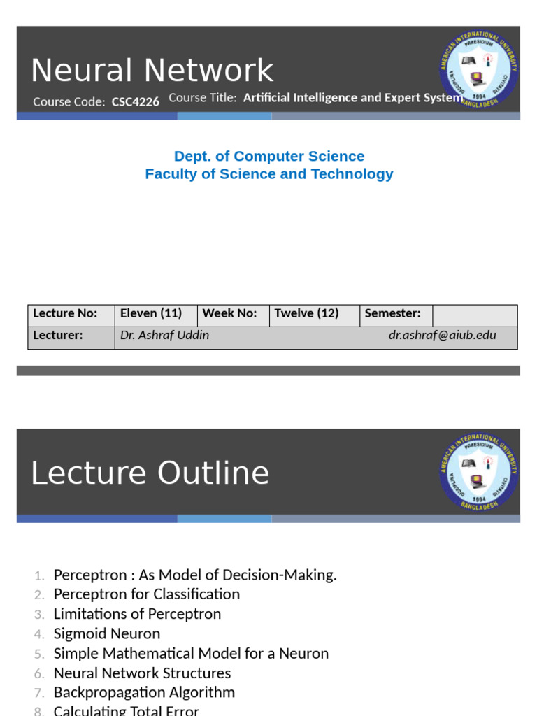 AI Lecture 11 (Neural Network) Updated | PDF
