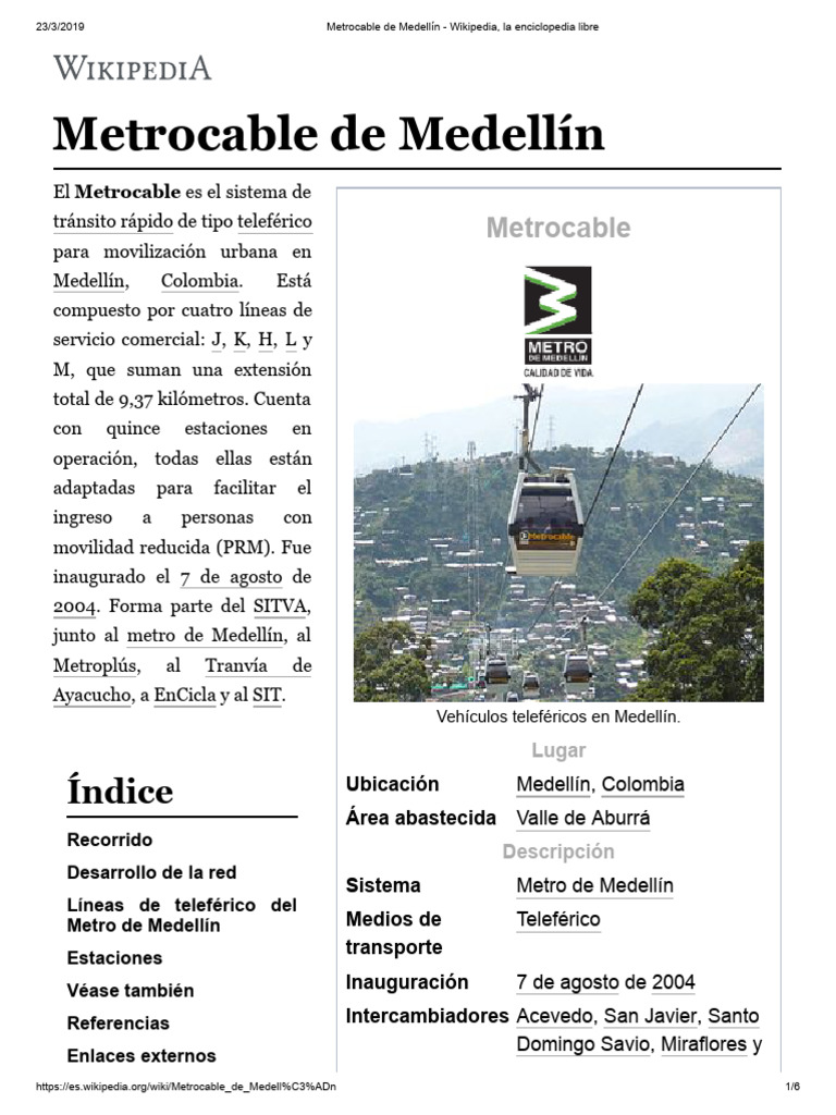 Metrocable de Medellín - Wikipedia, La Enciclopedia Libre | PDF