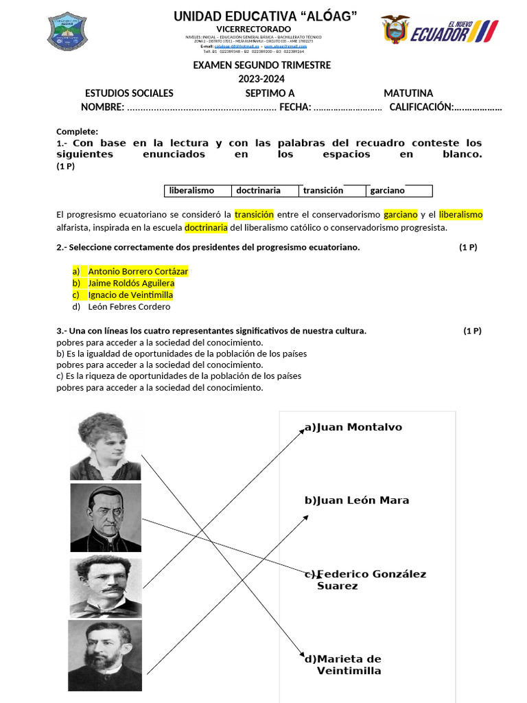 Examen Eess-7mo A Egb-2do Trimestre | PDF