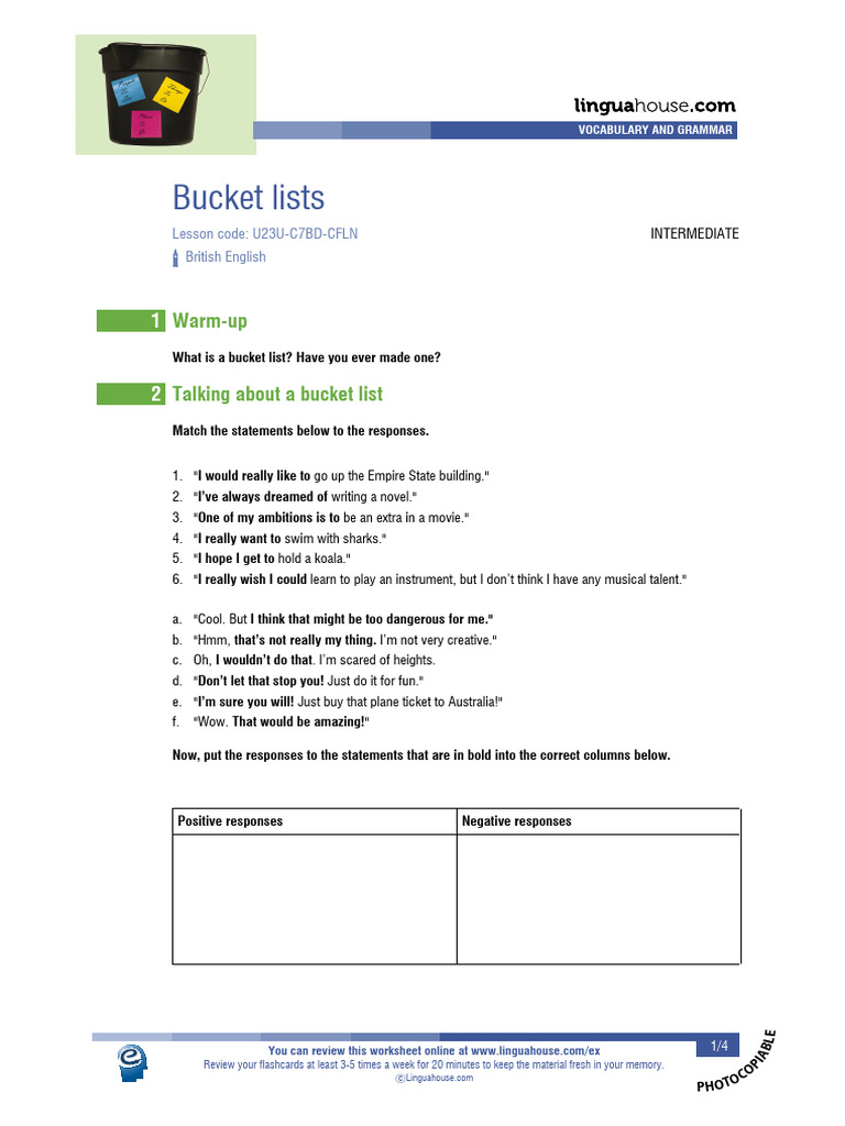 Bucket list wishes-intermediate | PDF