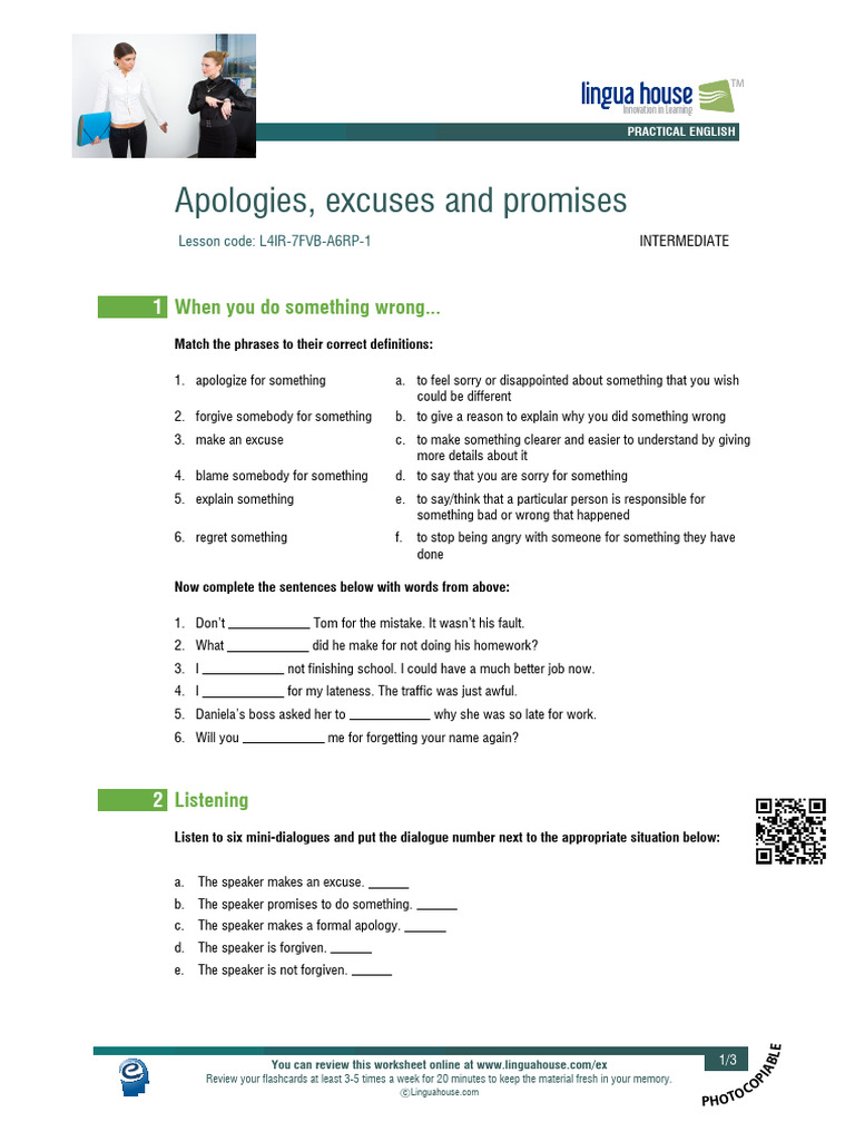 Apologies, excuses and promises | PDF