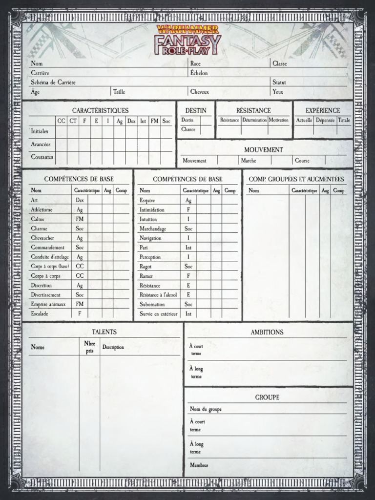 Warhammer 4 - Fiche de Personnage - Text | PDF