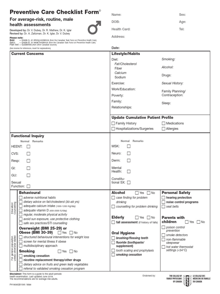 Preventive Care Checklist Male English 2019 | PDF | Obesity ...