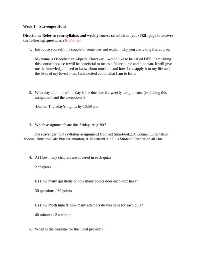 Scavenger Hunt (Syllabus Assignment)^J1070 | PDF