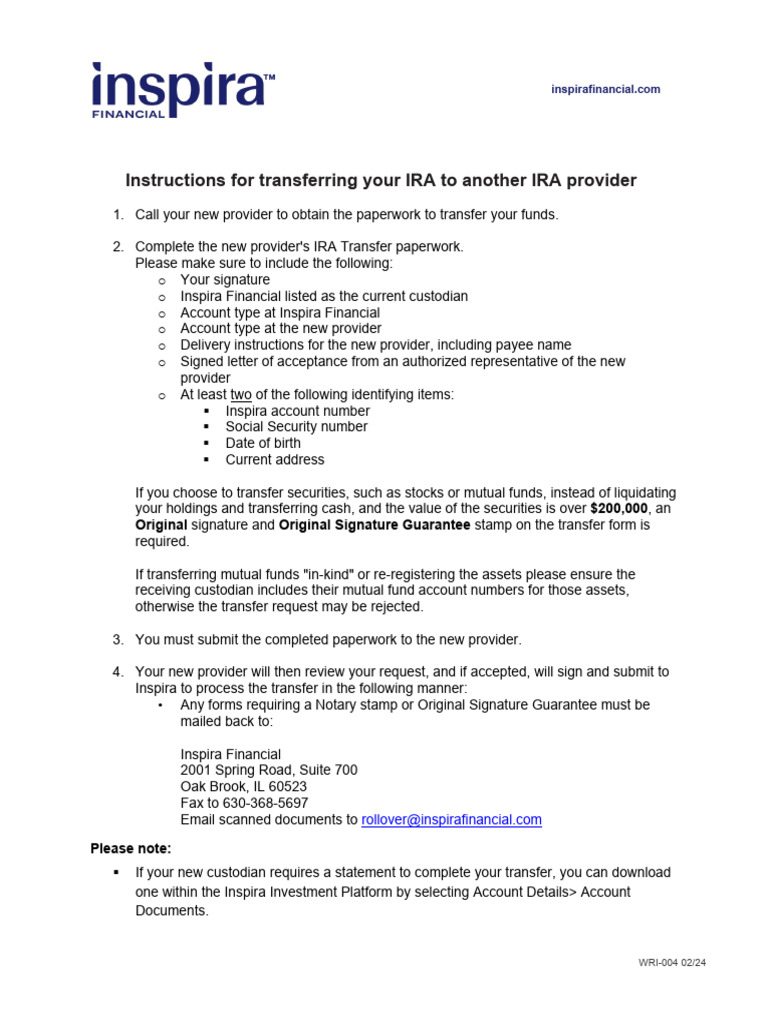Outgoing IRA Transfer Instructions | PDF