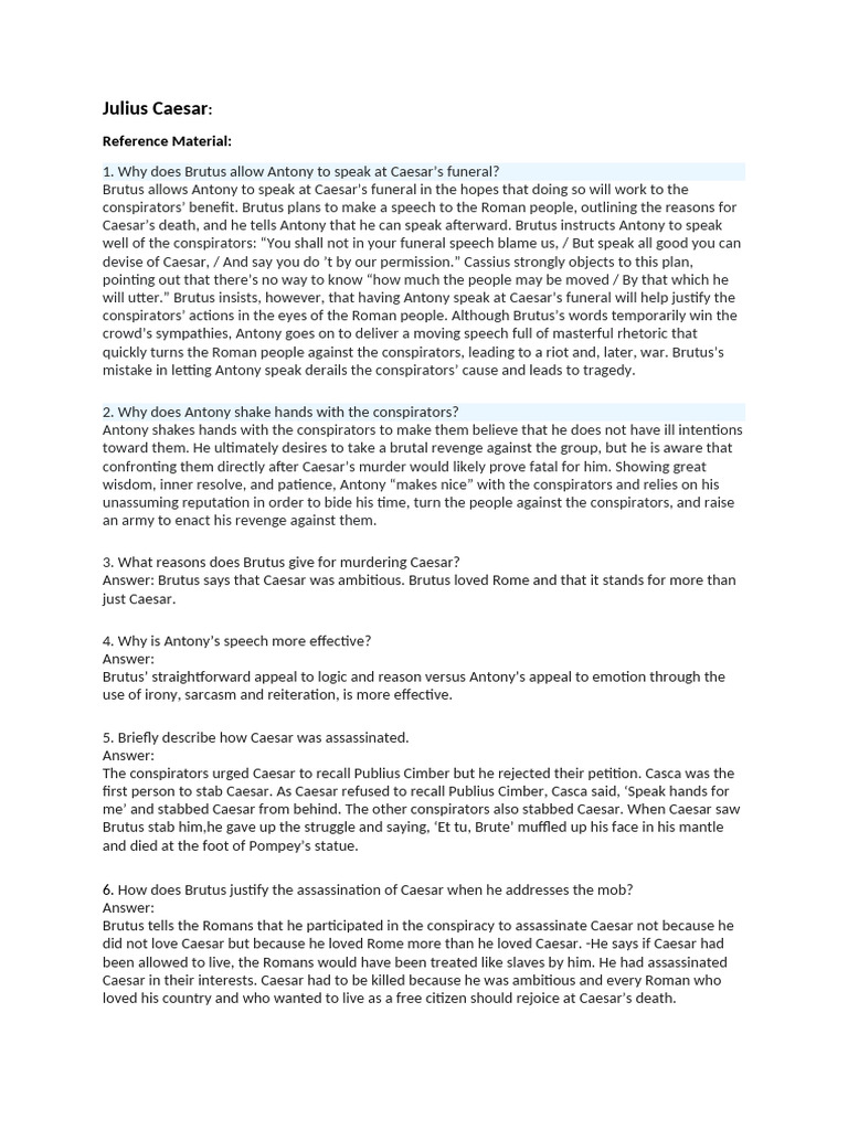 Julius Caesar Reference Material | PDF