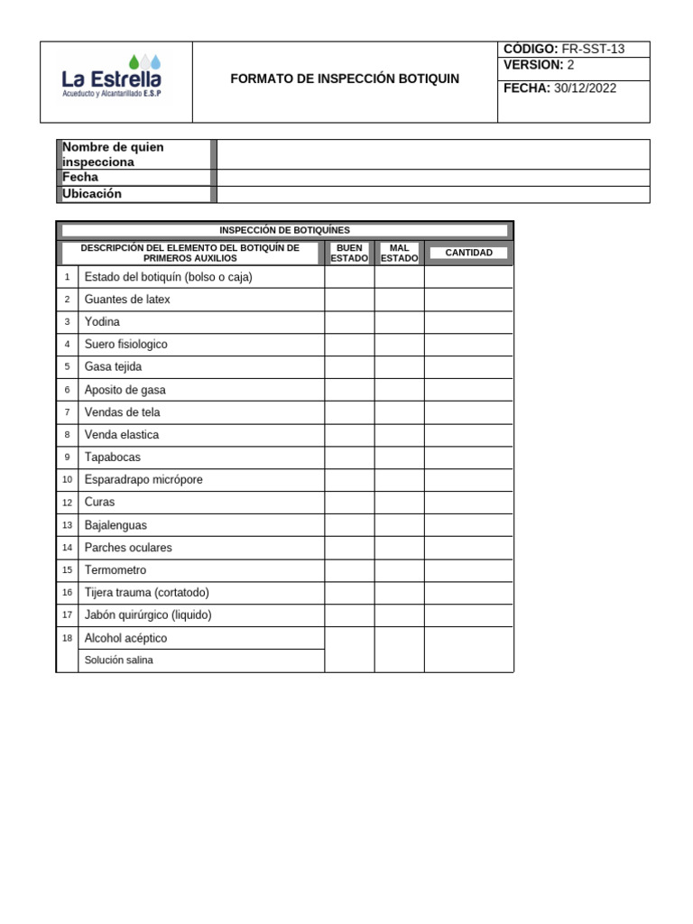 Formato de Inspección de Botiquín | PDF