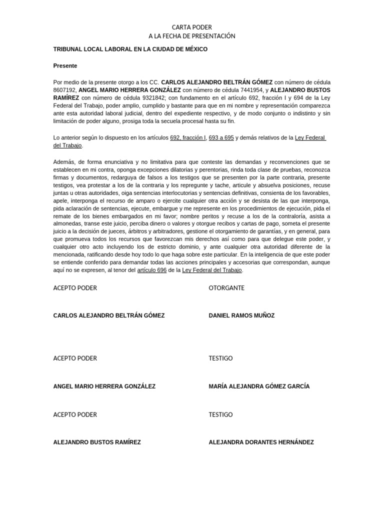 Carta Poder para Tribunal Laboral CDMX | PDF | Judicaturas | Ley Pública