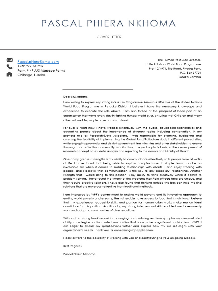 Cover Letter WFP | PDF