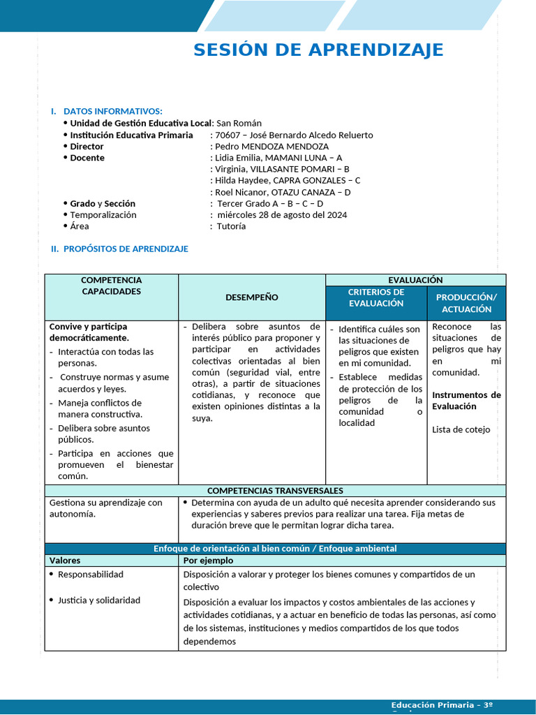 Tut 3° - Sesión 28 de Agosto | PDF | Evaluación | Salud y bienestar